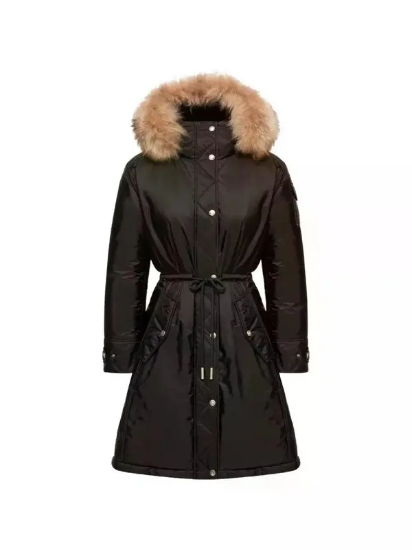 Moncler Moustique Hooded Shearling Trimmed Long Down Parka