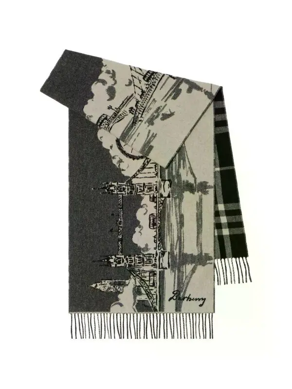 Burberry Wide River Thames Cashmere Scarf - Black