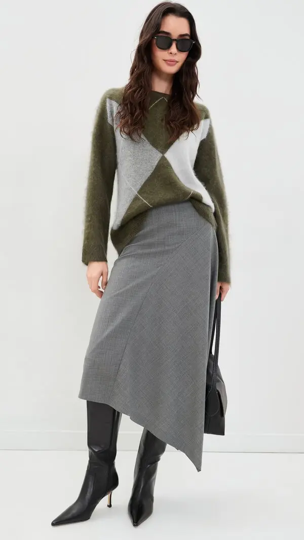 Theory Airy Brushed Argyle Pullover