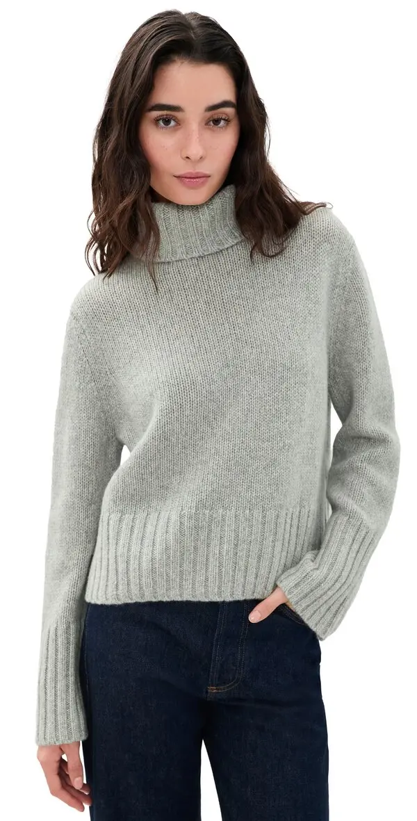 Jenni Kayne Cropped Cashmere Jet Turtleneck Sweater - Grey