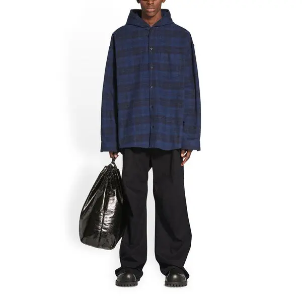 Balenciaga Hooded Check Overshirt 'blue Navy