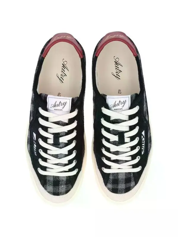 AUTRY Windscape Low Sneakers In Gray And Syrah Check-print Fabric And Suede