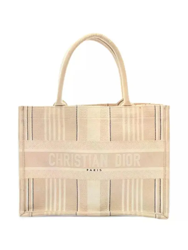 Dior 2015-2026 Medium Embroidered Canvas Stripes Book Tote Bag