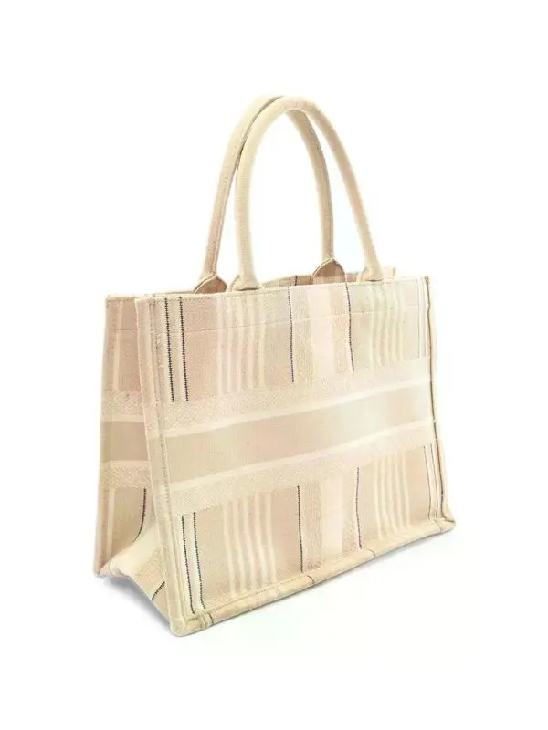 Dior 2015-2026 Medium Embroidered Canvas Stripes Book Tote Bag