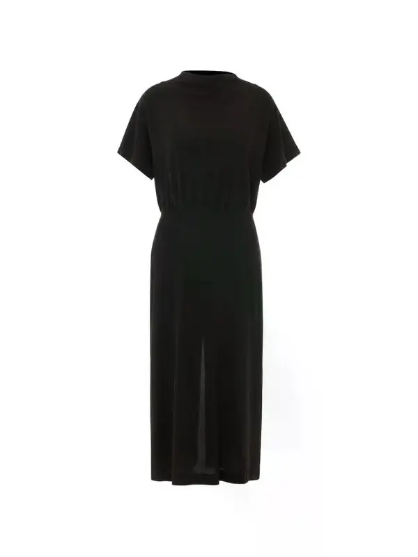 RUE DU BAC Mock-neck Rear-slit Midi Dress - Black