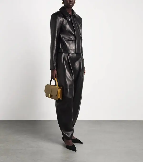 Brandon Maxwell Lambskin Barrel-leg Trousers