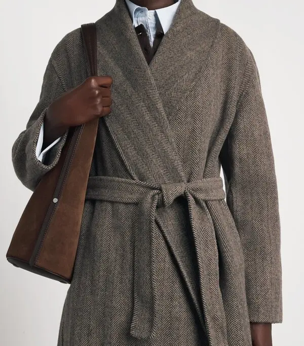 Theory Wool-cashmere Herringbone Shawl-collar Coat