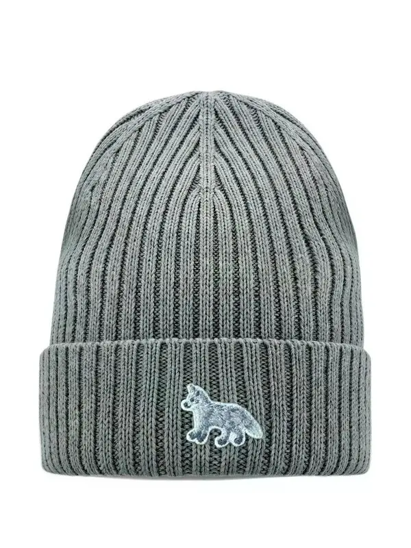 Maison Kitsuné Baby Fox Ribbed-knit Beanie Hat - Grey