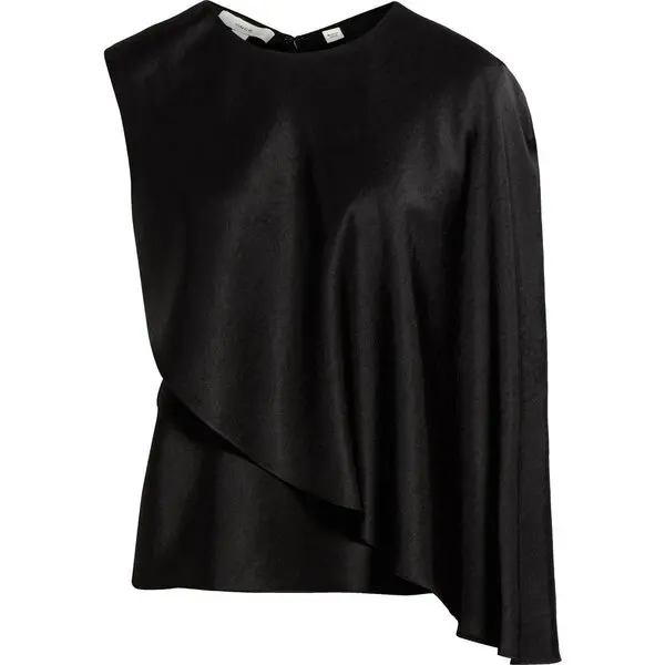 Vince Asymmetric Draped Cape Top - Black