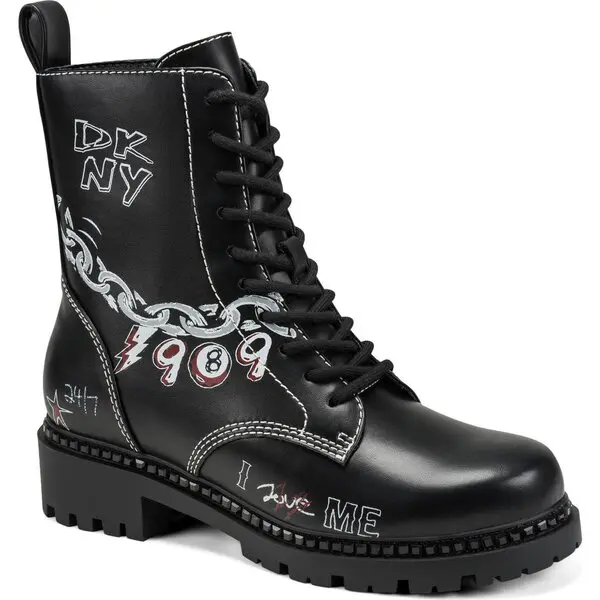 Dkny Rixie Faux Leather Combat Boot - Black