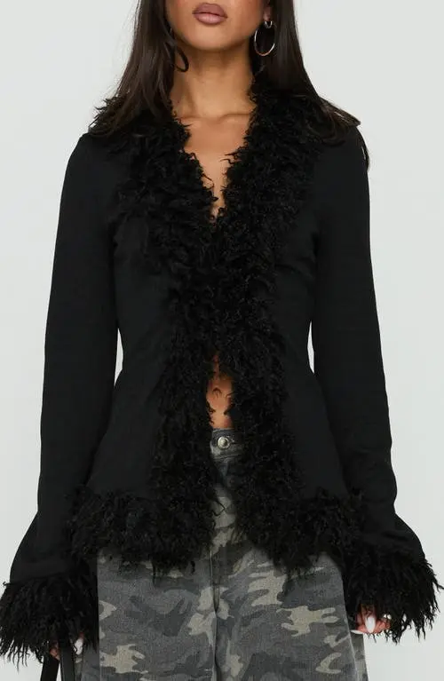 Princess Polly Brynlie Faux Fur Trim Cardigan - Black