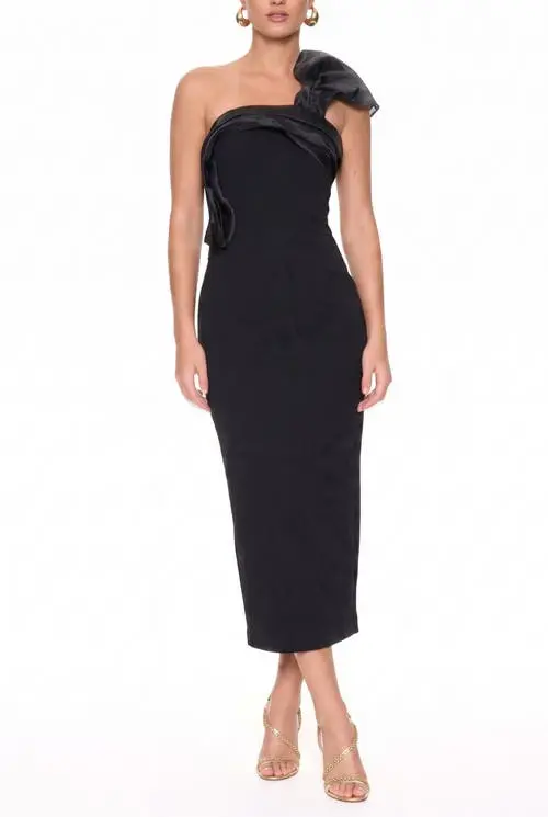 Rachel Rachel Roy Marevra One Shoulder Sculpted Midi Dress - Black