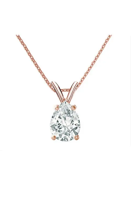 THE DIAMOND SPOT 14k Rose Gold Pear Shape Lab-grown Diamond Solitaire Pendant Necklace W/ Chain - 3.00 Carat
