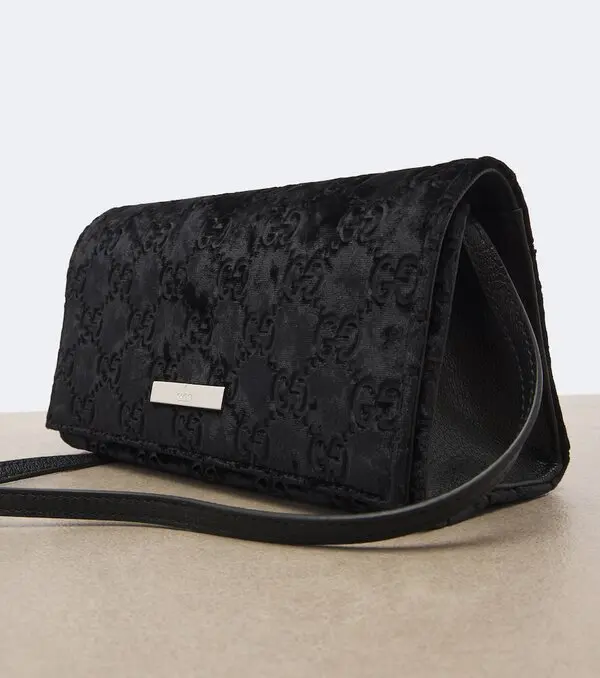 Gucci Gg Jacquard Velvet Pouch With Strap