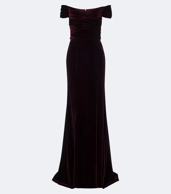 Costarellos Off-shoulder Velour Bustier Gown