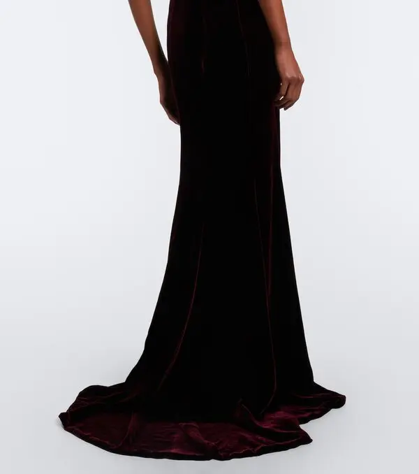 Costarellos Off-shoulder Velour Bustier Gown