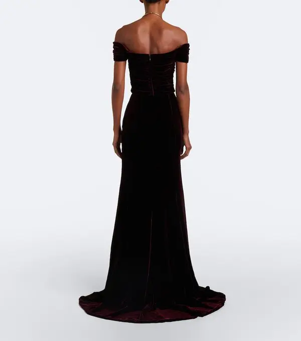 Costarellos Off-shoulder Velour Bustier Gown