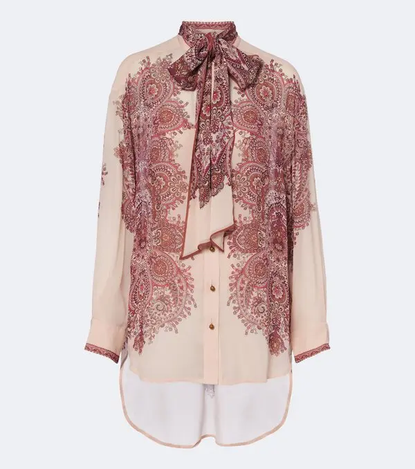 Zimmermann Clash Paisley Tie-neck Georgette Shirt