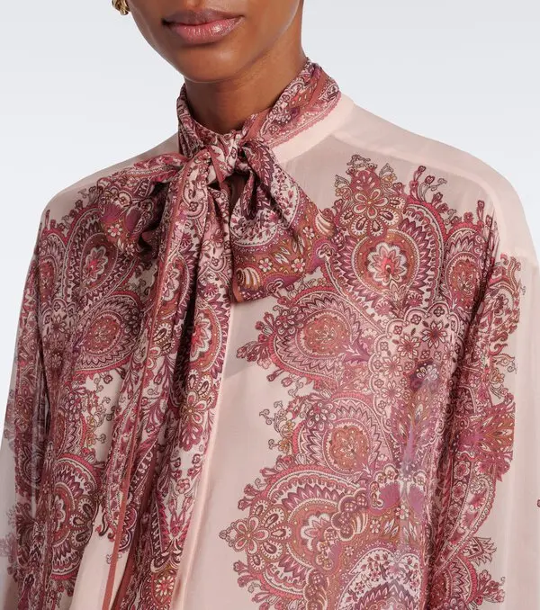 Zimmermann Clash Paisley Tie-neck Georgette Shirt
