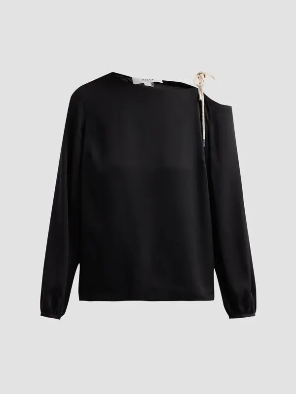MILLY Rory Crystal-embellished Silk-blend Cut-out Top
