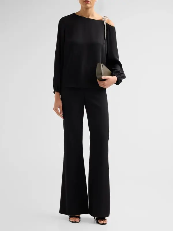 MILLY Rory Crystal-embellished Silk-blend Cut-out Top