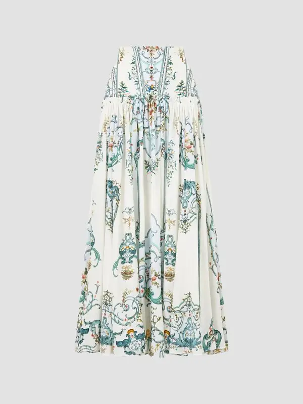 Camilla Floral Silk Drop-waist Midi Skirt