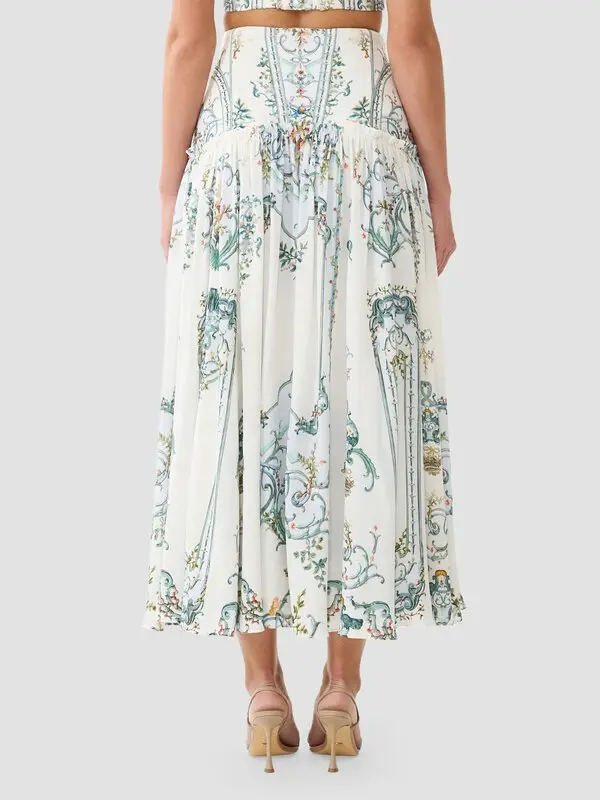 Camilla Floral Silk Drop-waist Midi Skirt