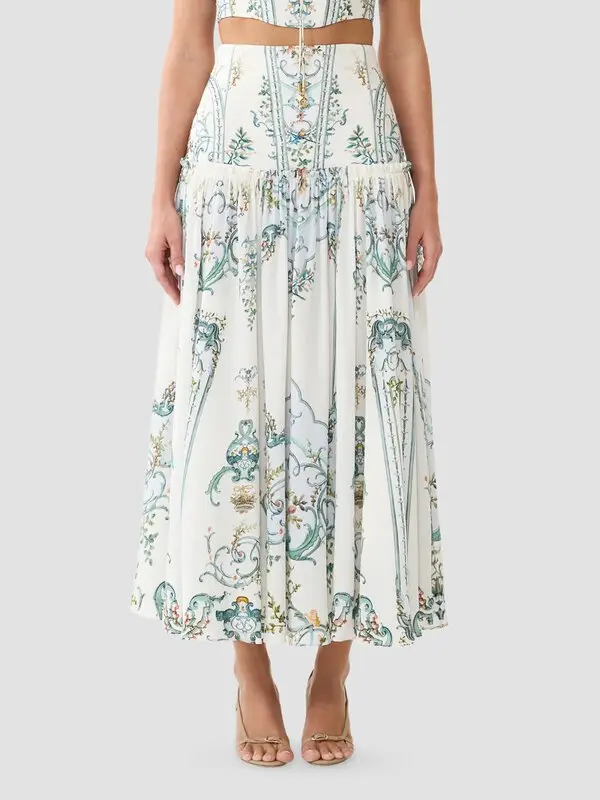 Camilla Floral Silk Drop-waist Midi Skirt
