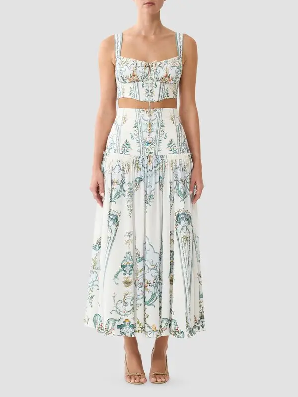 Camilla Floral Silk Drop-waist Midi Skirt