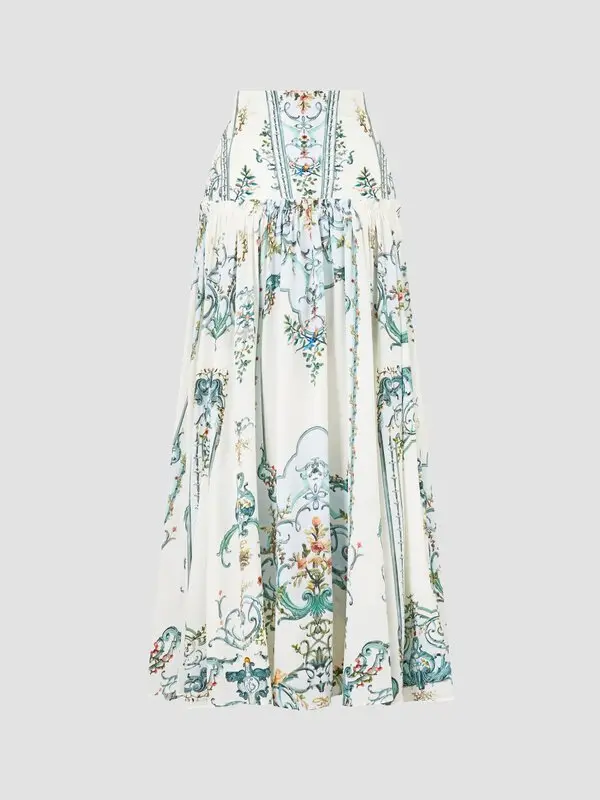 Camilla Floral Silk Drop-waist Midi Skirt