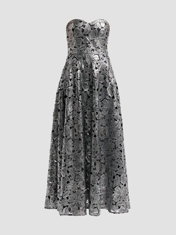 AS IT MAY Amelie Metallic Lace Strapless Maxi Dress