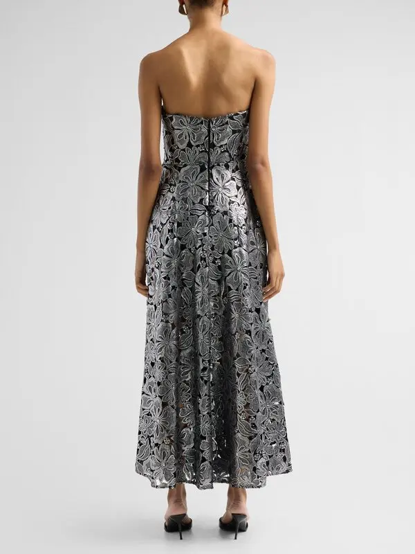 AS IT MAY Amelie Metallic Lace Strapless Maxi Dress