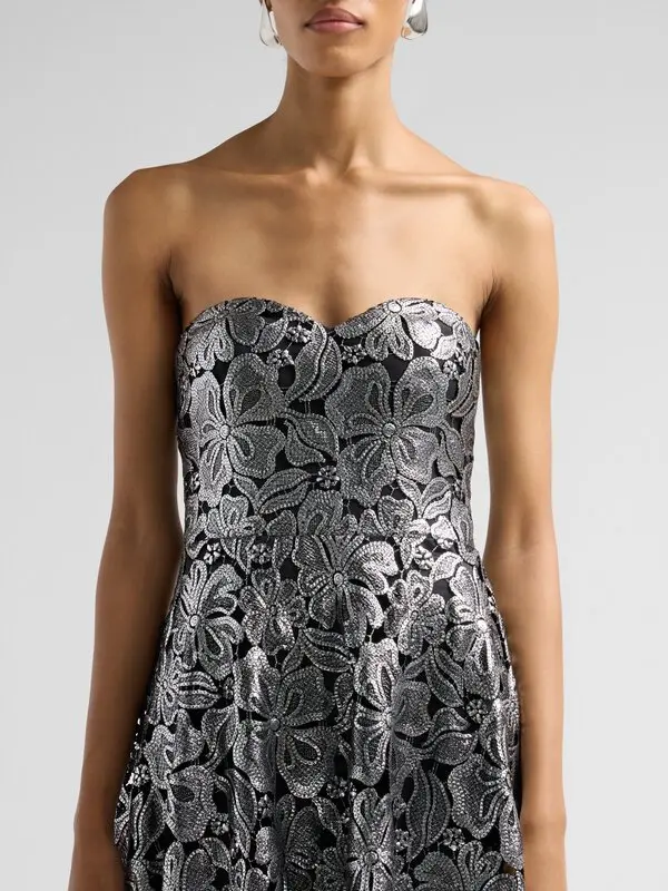 AS IT MAY Amelie Metallic Lace Strapless Maxi Dress
