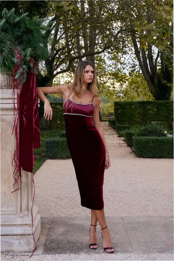 LoveShackFancy Audraline Embellished Velvet Midi Dress
