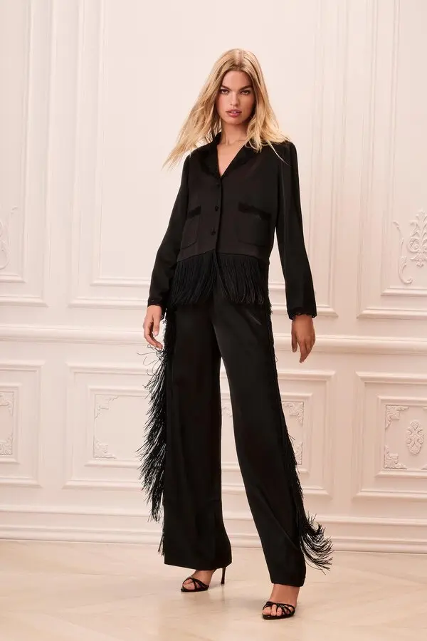 LoveShackFancy Eleska Satin Fringe Pant