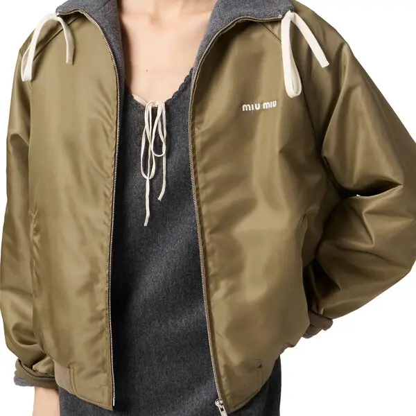 Miu Miu Technical Gazar And Fleece Reversible Bomber Jacket