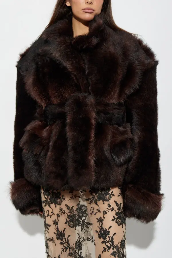 THE MANNEI Short Fur Coat With Belt