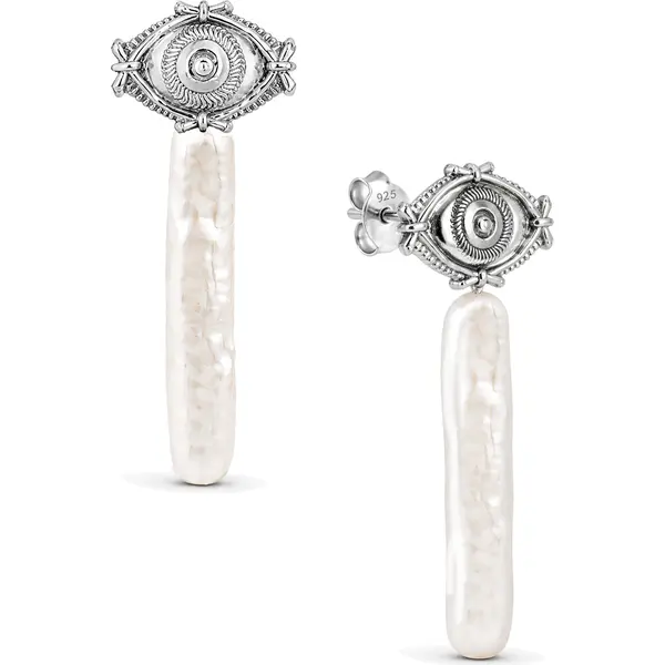 ASTOR & ORION Evil Eye Pearl Ear Jacket - Silver