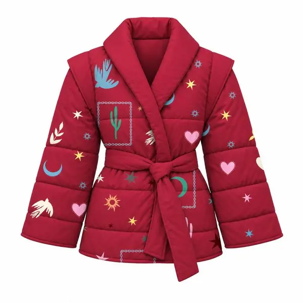 Loveist Store Sally Printed Quilted Jacket With Detachable Sleeves - Red