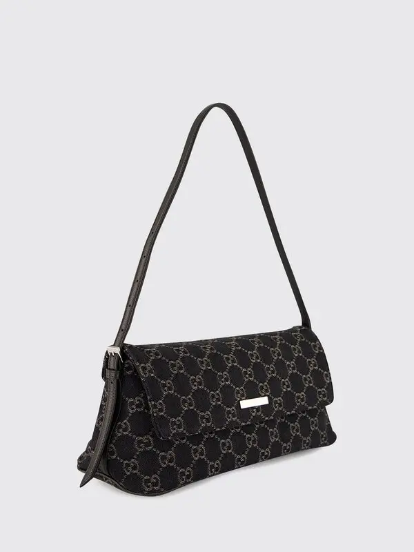 Gucci Madison Denim Shoulder Bag With Gg Monogram And Adjustable Handle
