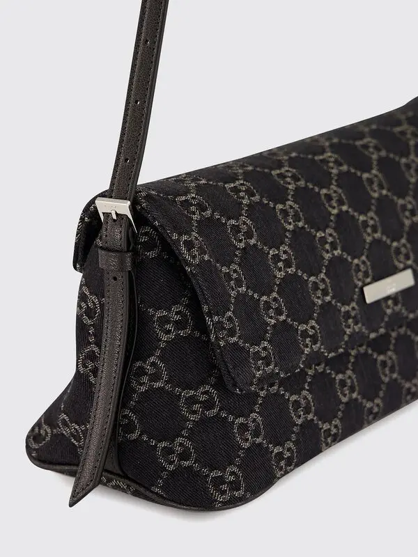 Gucci Madison Denim Shoulder Bag With Gg Monogram And Adjustable Handle