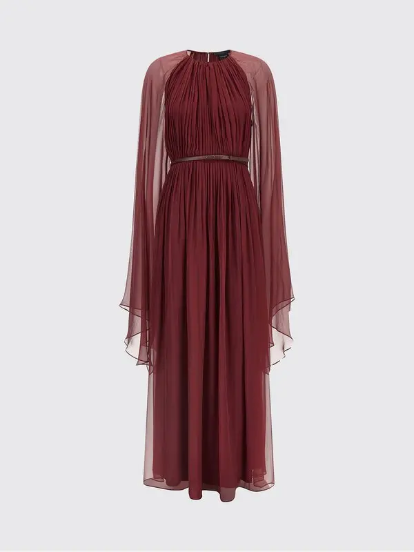 Max Mara Long-sleeved Silk Evening Gown With Belt