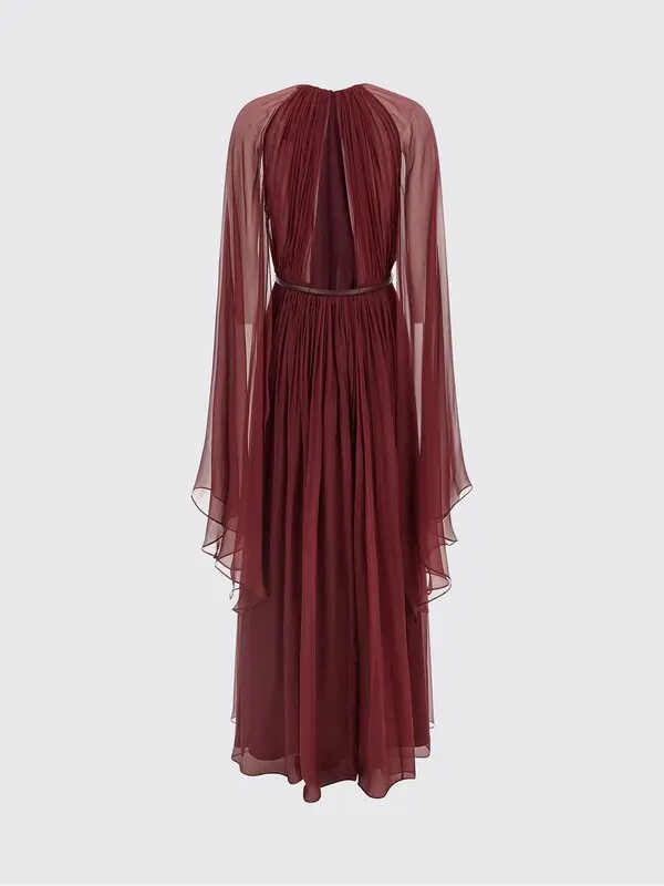 Max Mara Long-sleeved Silk Evening Gown With Belt