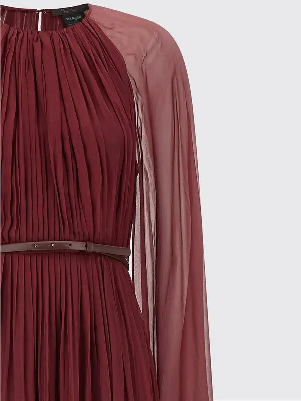 Max Mara Long-sleeved Silk Evening Gown With Belt