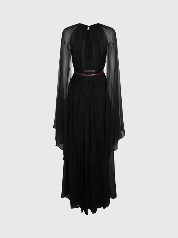 Max Mara Long-sleeved Silk Evening Gown With Belt