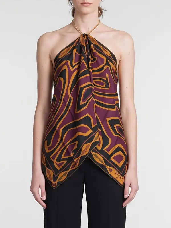 Emilio Pucci Asymmetrical Abstract Print Silk Halterneck Top