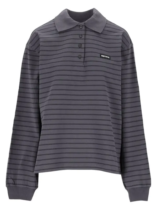 ROTATE BY BIRGER CHRISTENSEN Long-sleeved Striped Polo Shirt - Gray