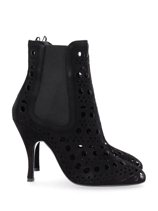 Alaïa Vienne Perforated Suede Ankle Boots - Black