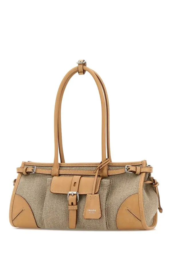 Prada Two-tone Canvas And Leather Medium Bonnie Shoulder Bag