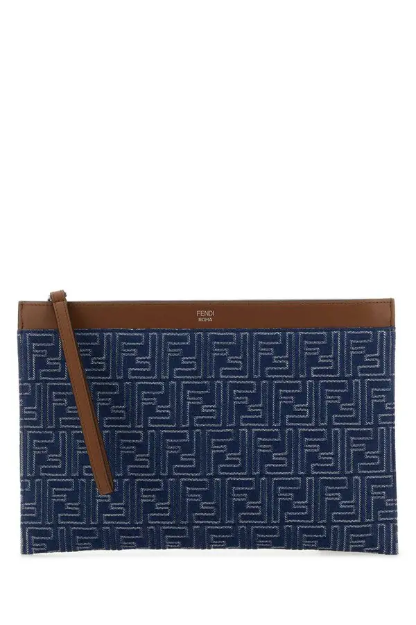 Fendi Embroidered Denim Clutch - Multicolor